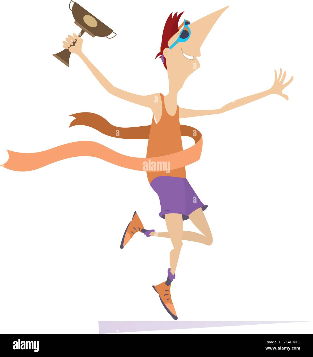 Cartoon sportsman a winner isolated on white illustration. Smiling ...
