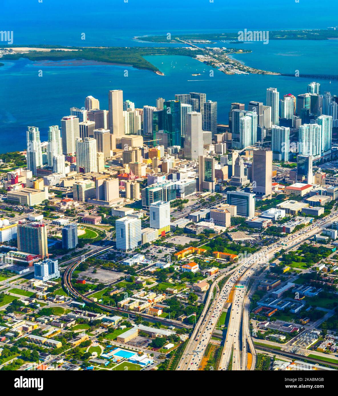 aerial of town and beach of Miami Beach Stock Photo - Alamy