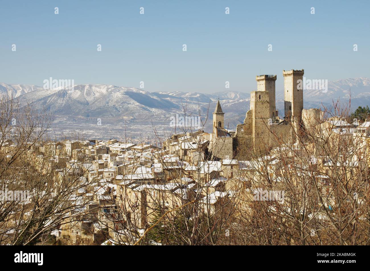 View of Pacentro and the Caldora or Cantelmo castle that dominates the ...