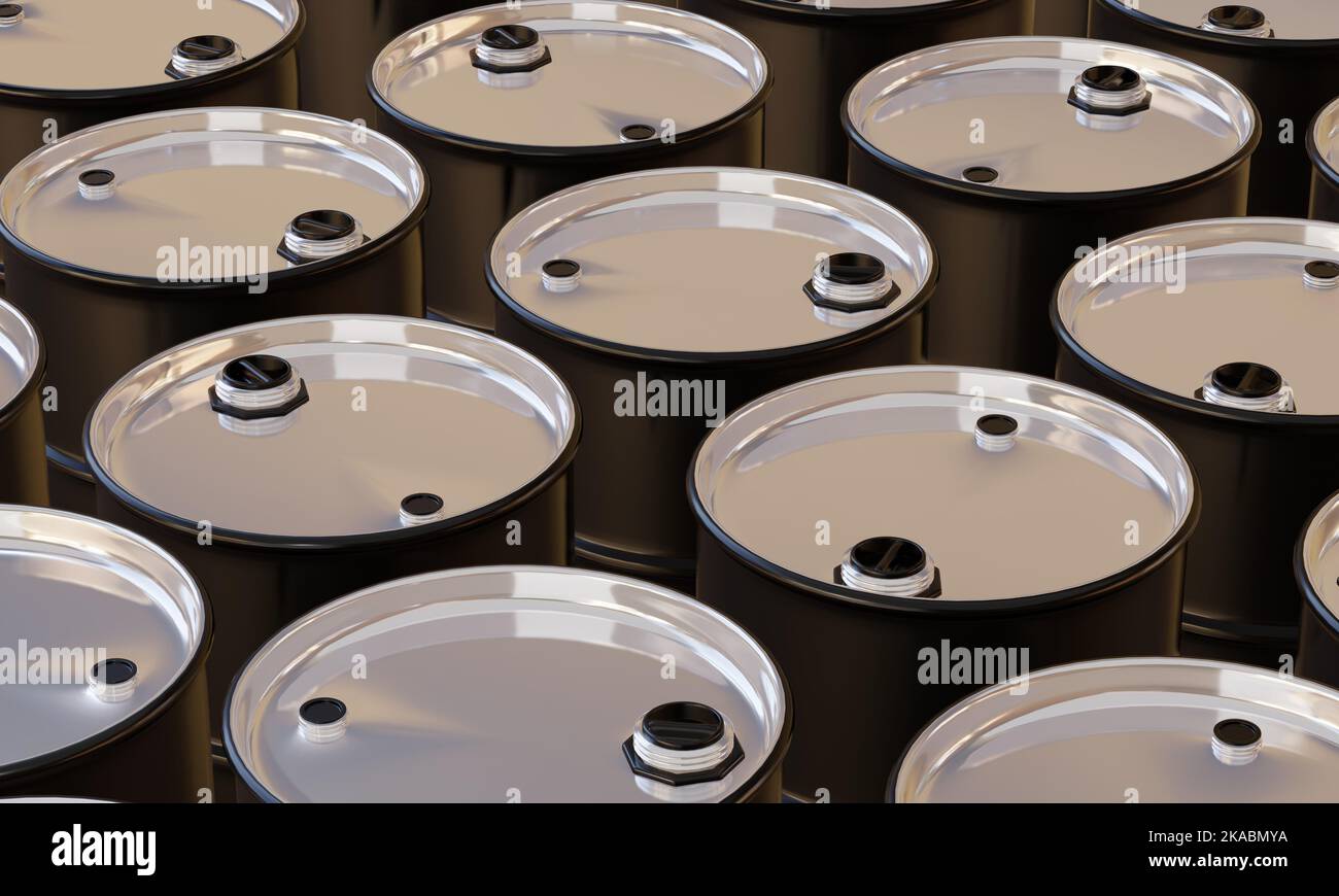 3d render of barrel containers for oil, chemical for storage in ...
