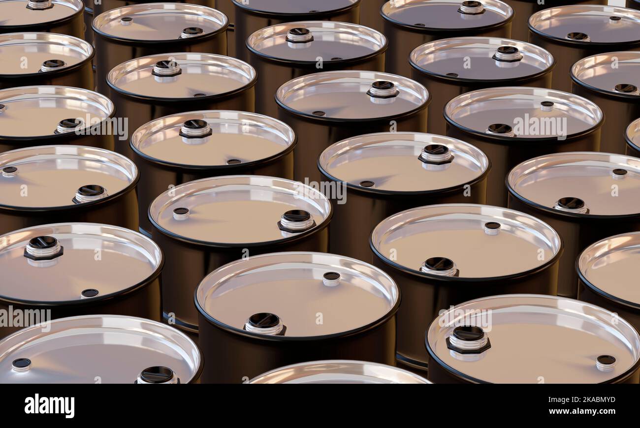 3d render of barrel containers for oil, chemical for storage in ...