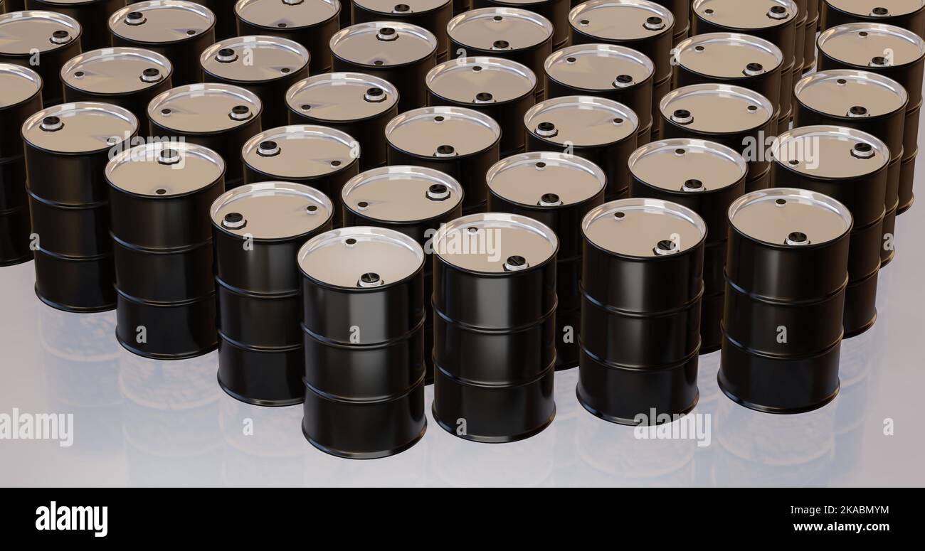 3d render of barrel containers for oil, chemical for storage in ...