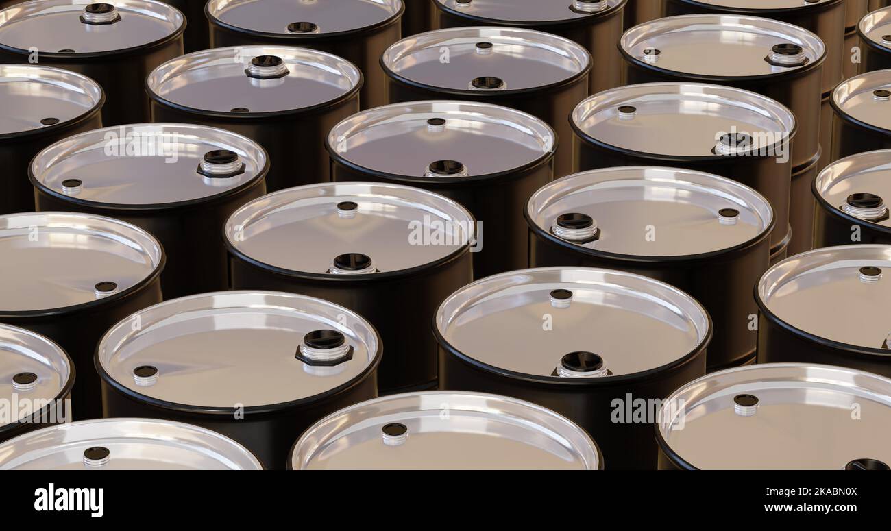 3d render of barrel containers for oil, chemical for storage in ...