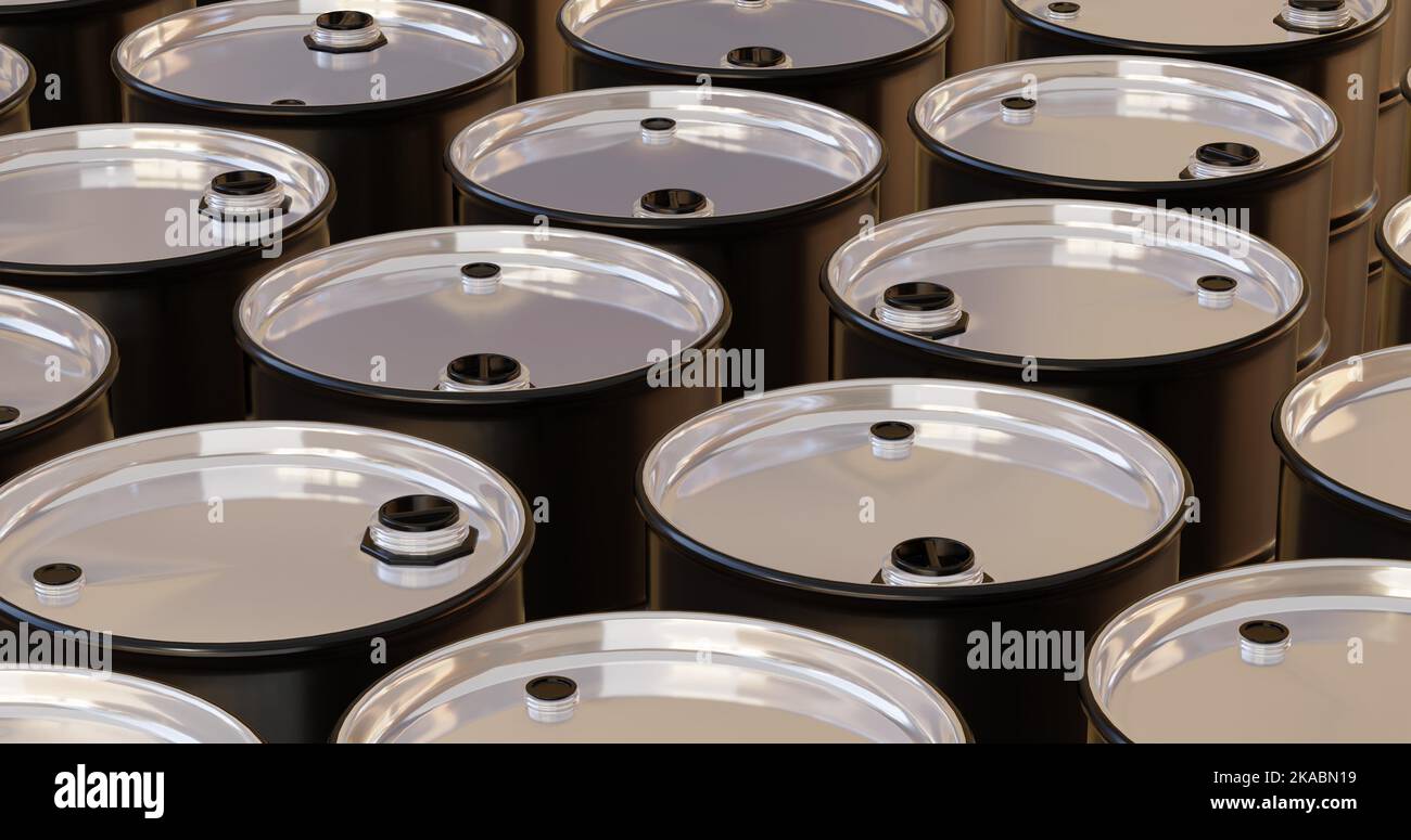 3d render of barrel containers for oil, chemical for storage in ...