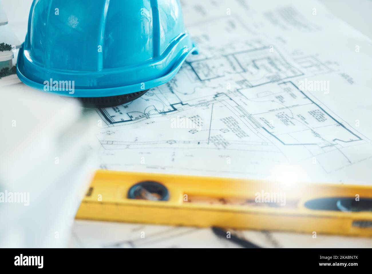 Architecture, blueprint and plan, construction and helmet, engineering ...