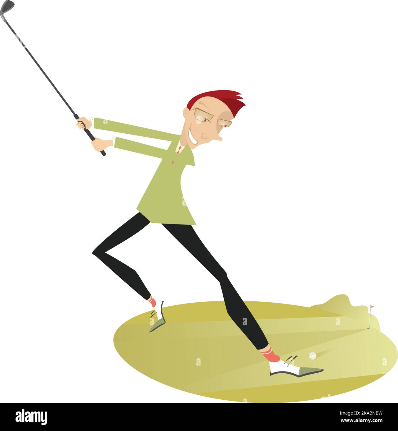Golfer man on the golf course illustration. Smiling golfer man aiming ...