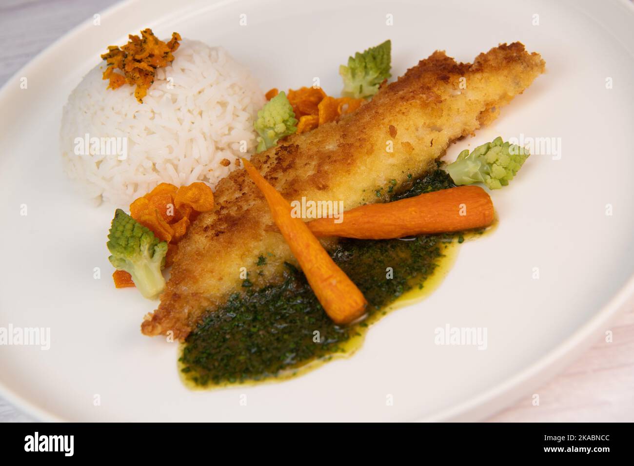 Recipe for Hake fillet breaded with panko, rice, carrot chips and ...