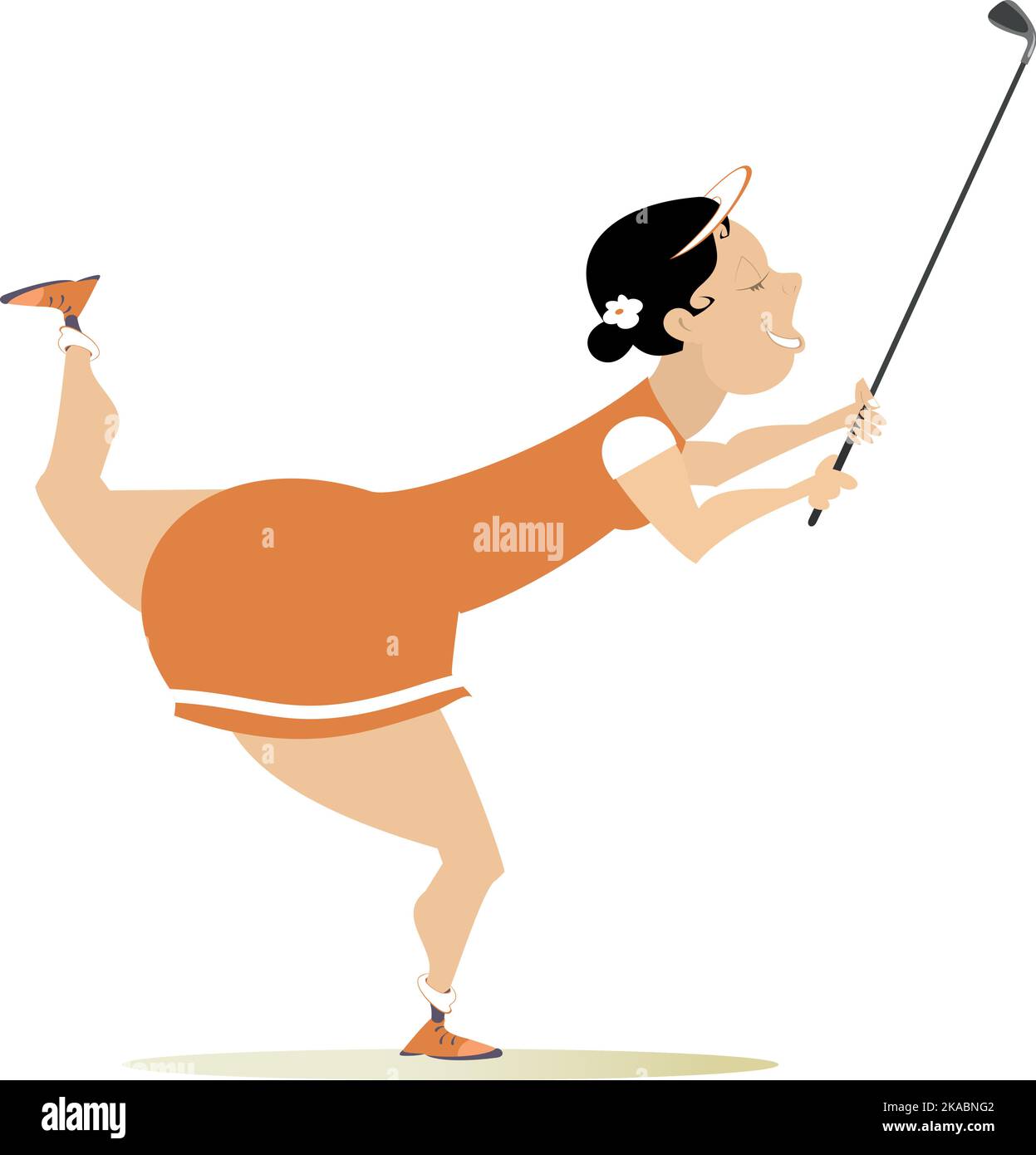 Smiling golfer woman on the golf course illustration. Cartoon happy ...