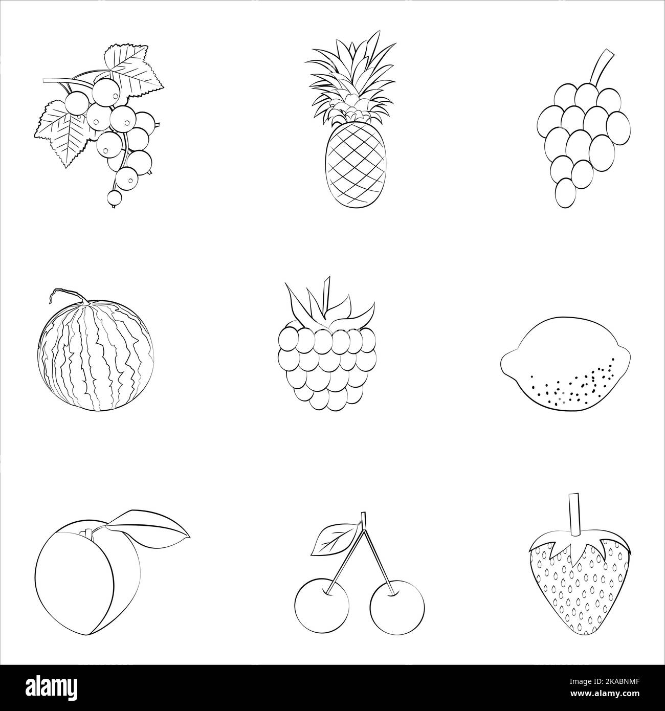 Vector illustration set fruits Black and White Stock Photos & Images ...