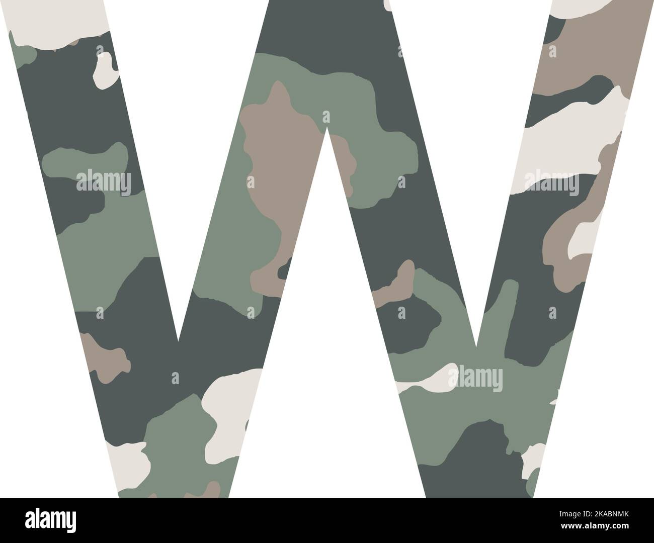 English alphabet letter W, khaki style isolated on white background - Vector illustration Stock ...