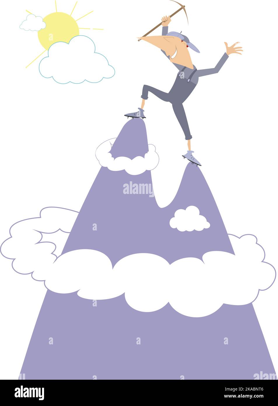 Climber is on the top of the mountain illustration. Happy climber with ...