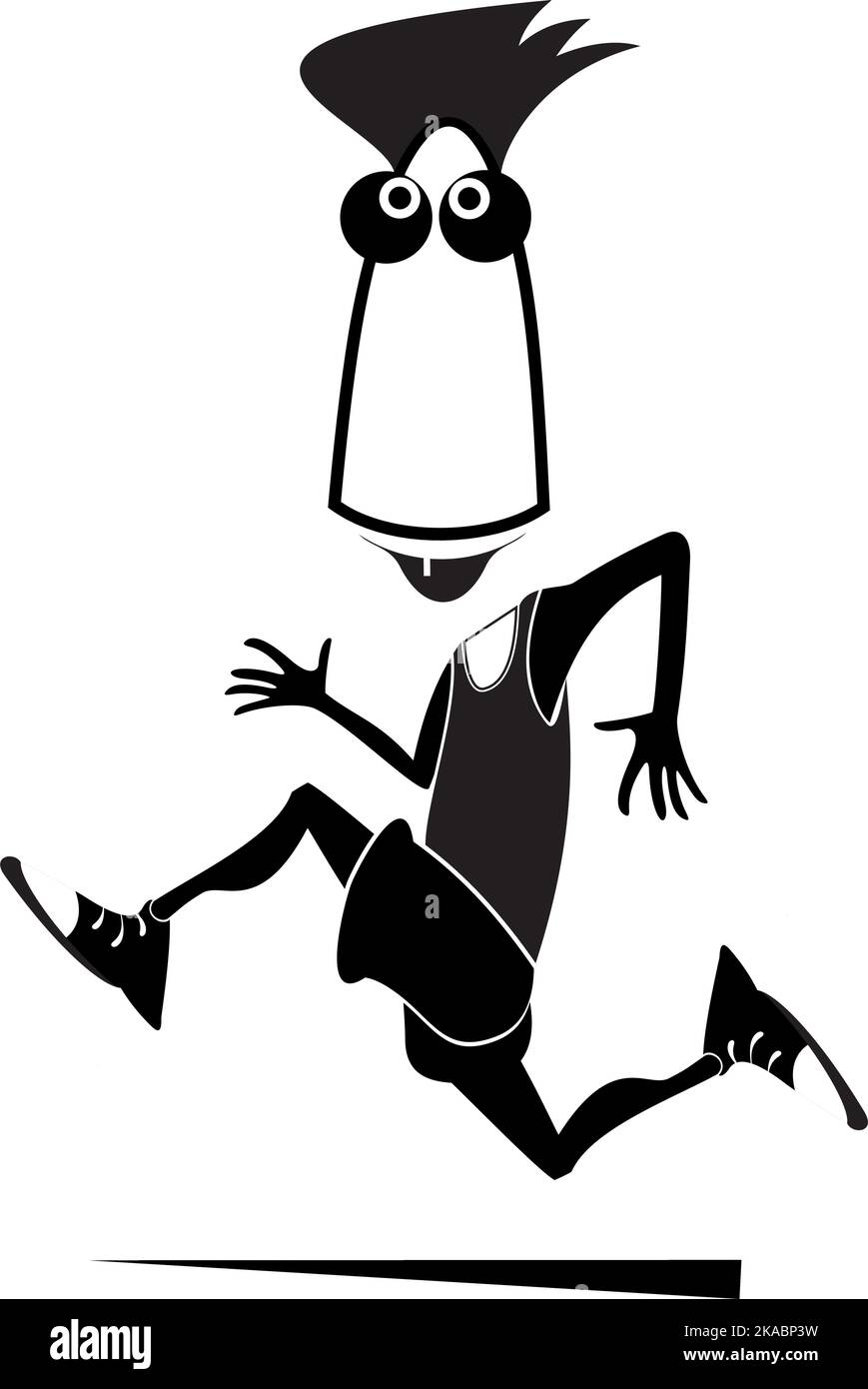 Runner isolated illustration. Running comic cartoon man black on white ...
