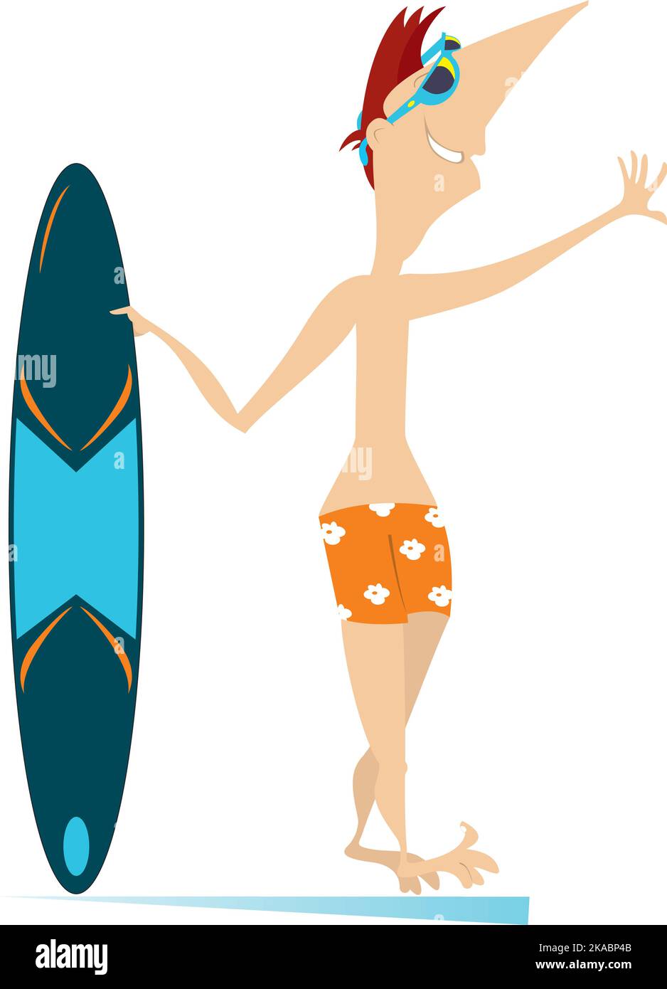 Surfer man illustration. Cartoon smiling surfer man isolated on white ...