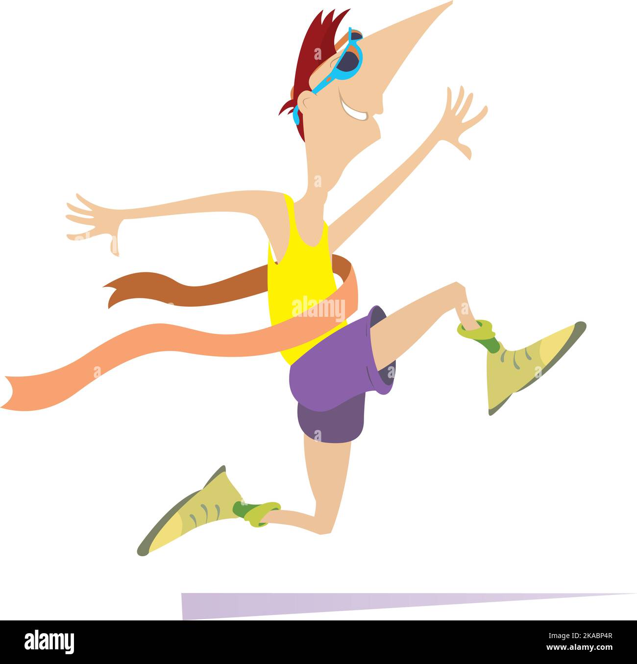 Running man, winner ribbon isolated illustration. Smiling running young ...
