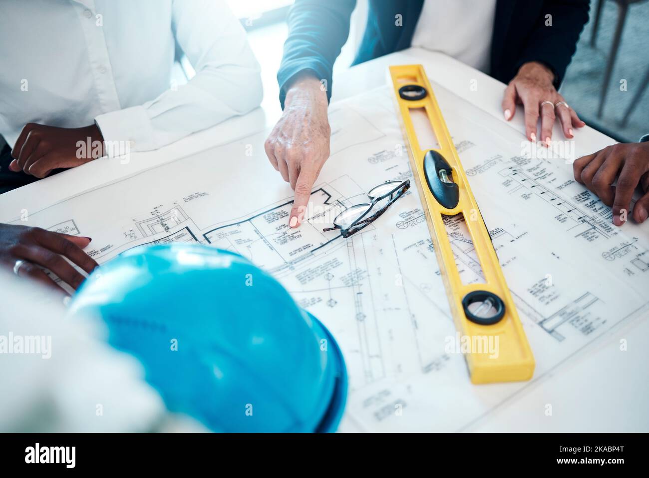 Architecture hands, blueprint design and strategy for construction ...