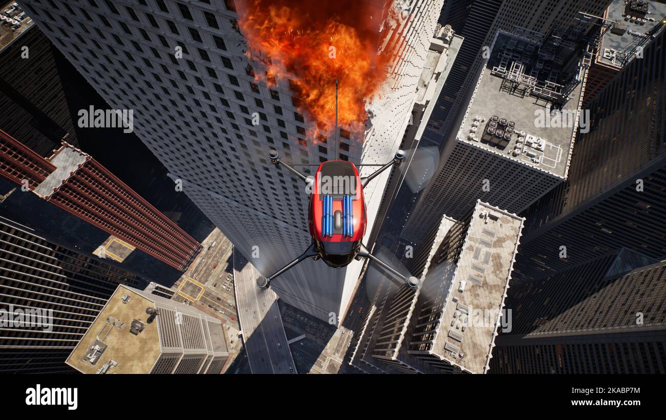 Autonomous driverless aerial vehicle spraying foam for extinguish the ...