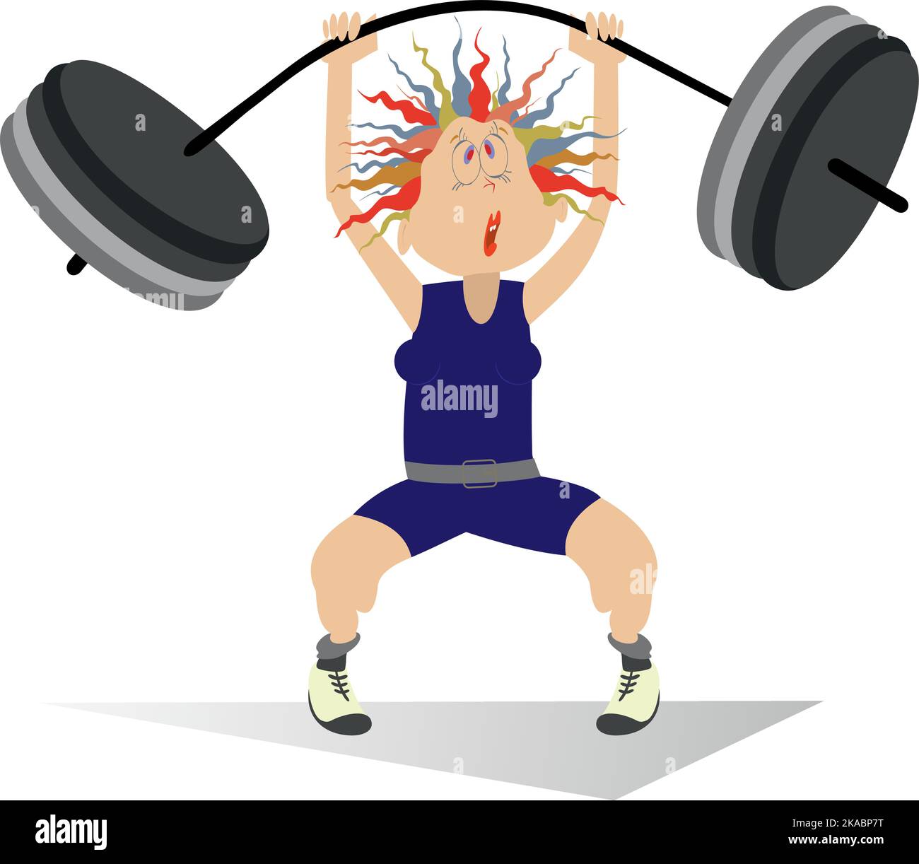 Cartoon woman weightlifter isolated illustration. Funny strong woman is ...