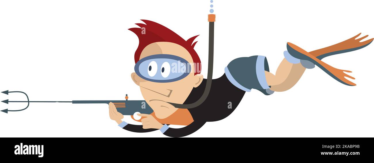 Diver underwater hunting isolated illustration. Diver in underwater ...