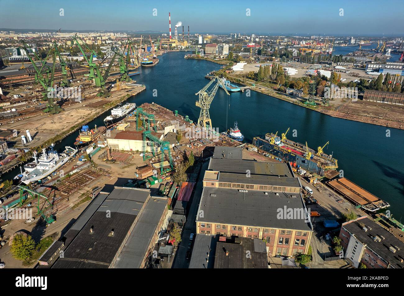 Shipyard in Gdańsk. Ship building and conversion at shipyard docks ...
