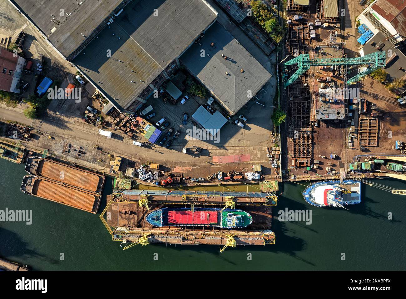 Shipyard in Gdańsk. Ship building and conversion at shipyard docks ...