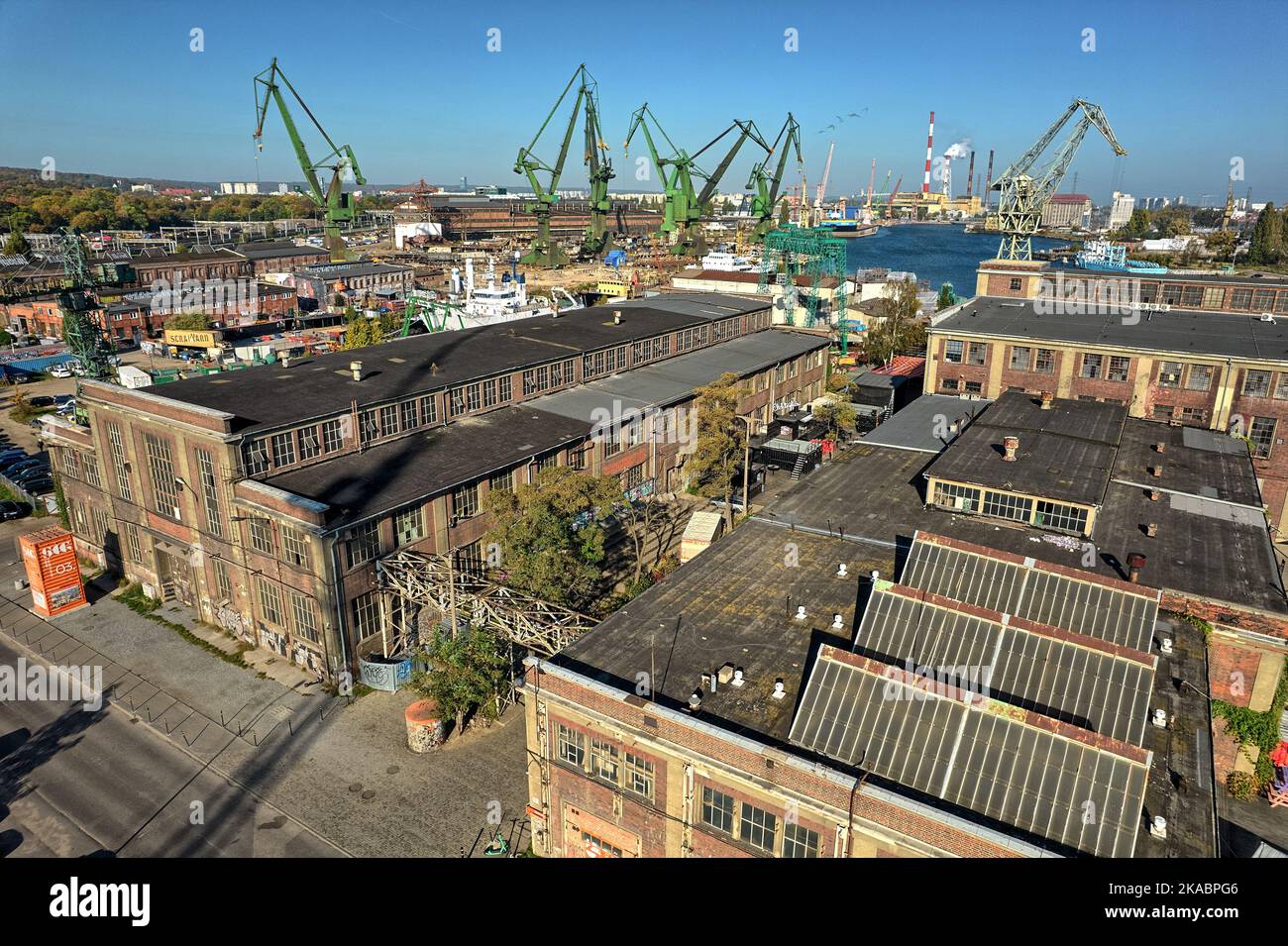 Shipyard in Gdańsk. Ship building and conversion at shipyard docks ...