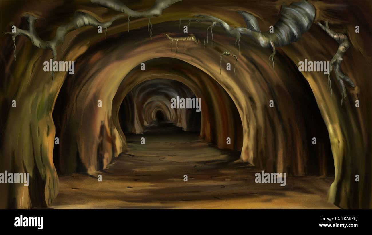 Entrance to a Magic mysterious cave. Digital Painting Background ...