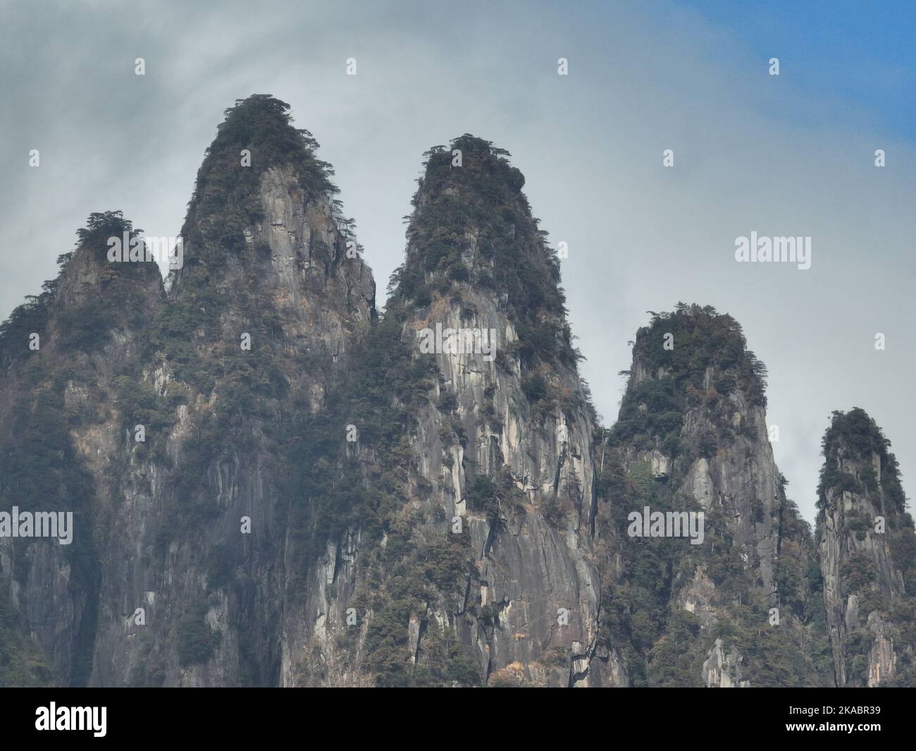 Cloud waterfall landscape on the Five Fingers Peak, Shangyou County ...