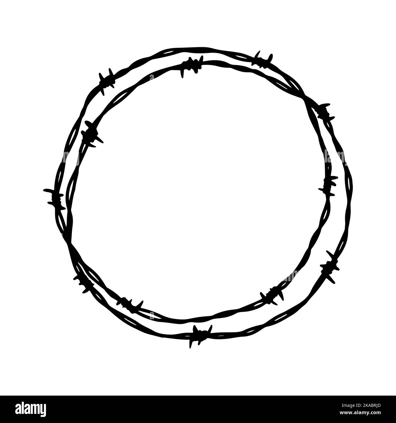 Barbed wire circle frame. Hand drawn vector illustration in sketch ...