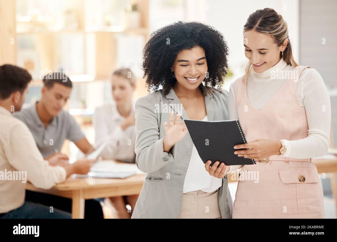 Interior design, teamwork and happy employees planning a creative brand ...