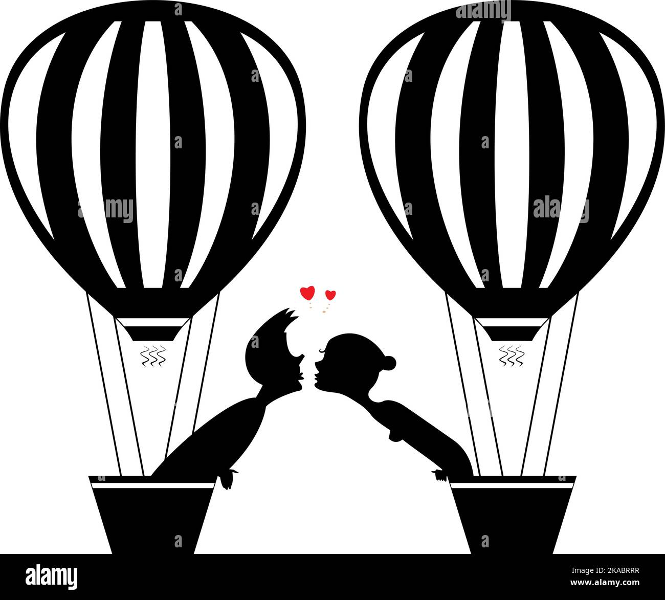Love couple fly up on the air balloon isolated illustration. Kissing ...