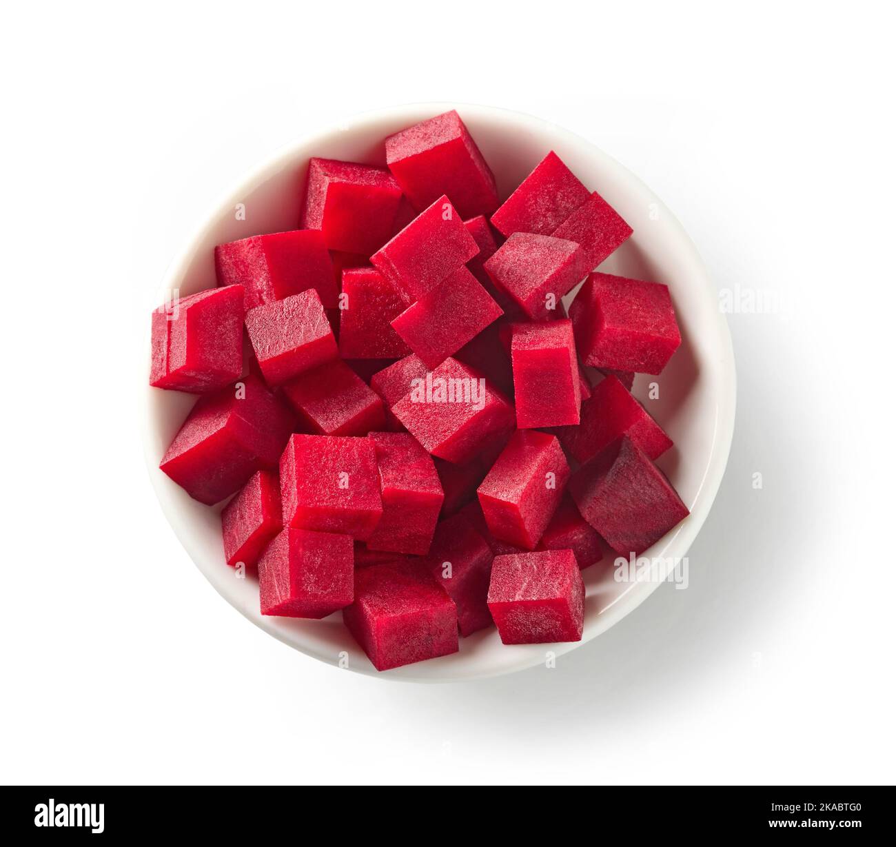 bowl of beetroot cubes isolated on white background, top view Stock ...