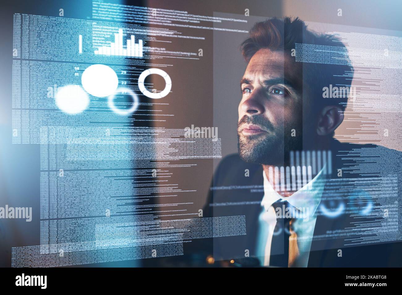 The code requires your full attention. a handsome young businessman ...