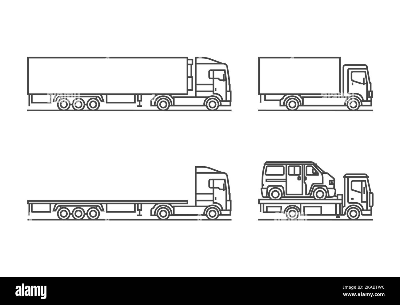 3 different trucks and a towing service as contour drawing Stock Vector ...