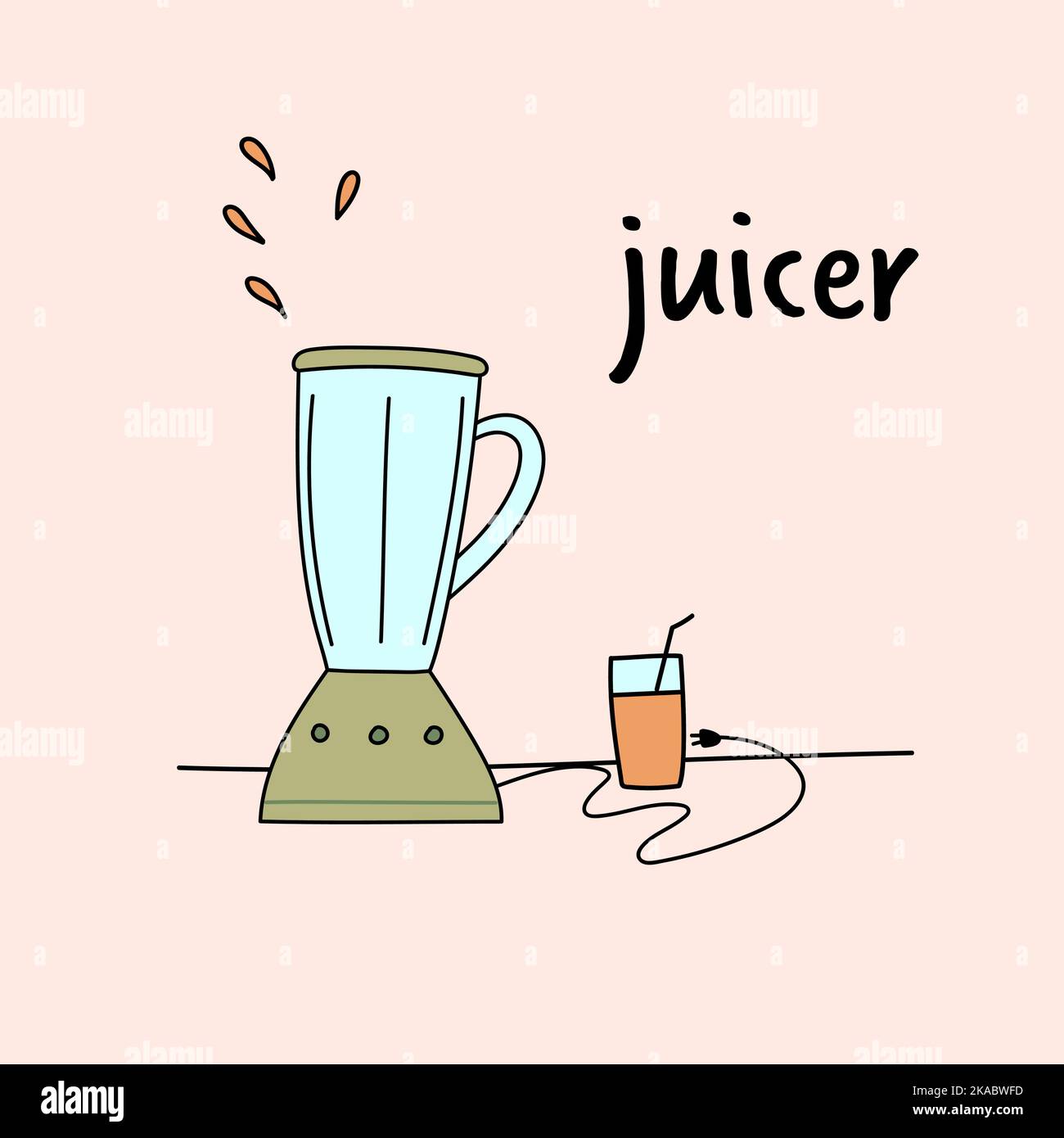 cute green color juicer art with glass of juice Stock Vector Image ...