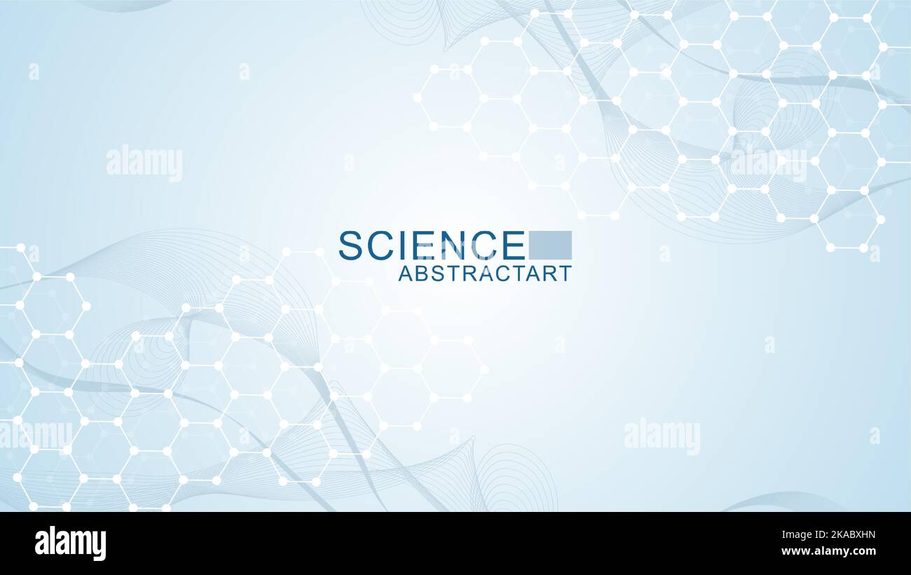 Modern scientific background with hexagons, lines and dots. Wave flow abstract background ...