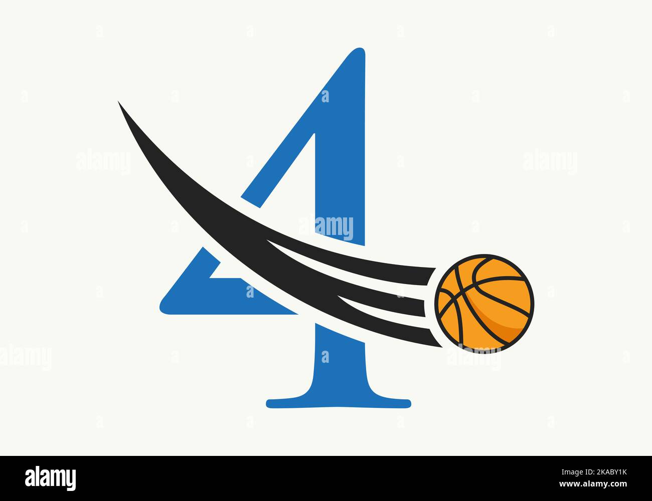 Initial Letter 4 Basketball Logo Concept With Moving Basketball Icon ...
