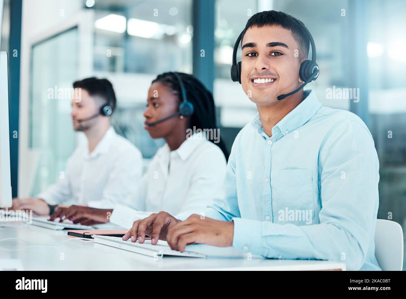 Call center, computer and typing email for contact us, CRM and customer ...