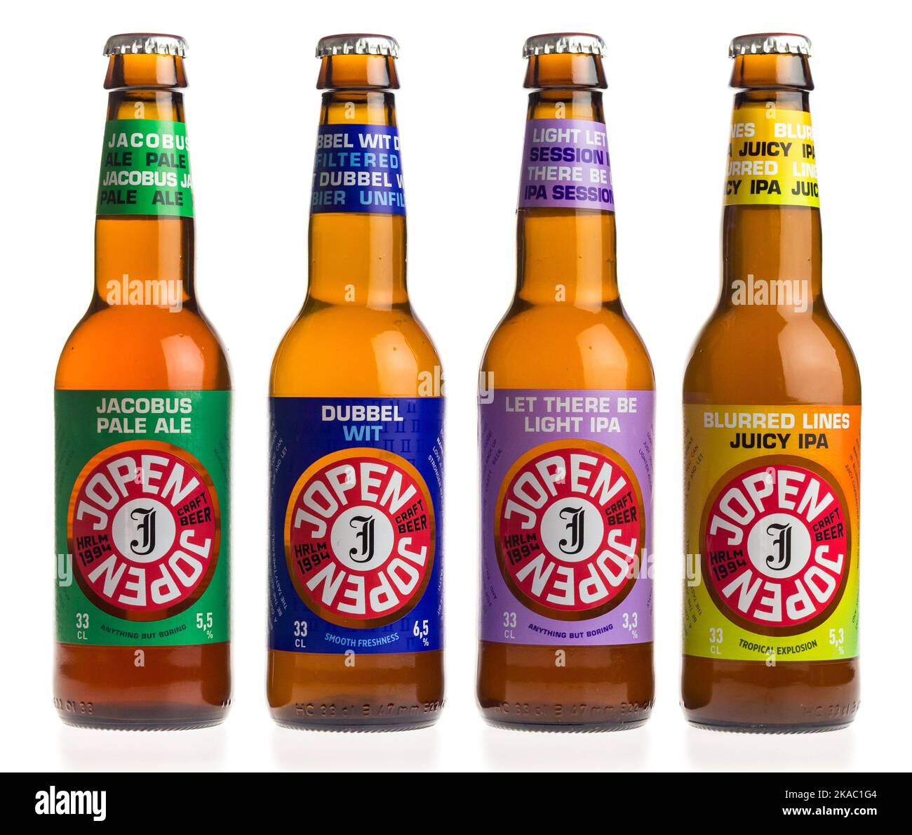 Bottles of Dutch Jopen craft beer isolated on a white background Stock ...