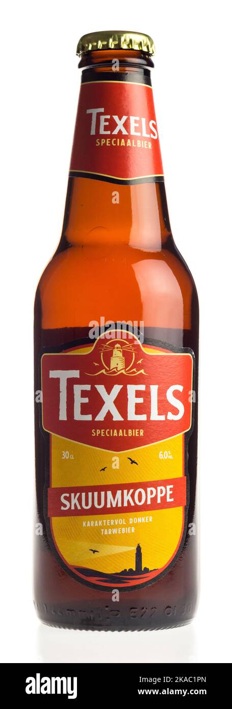Bottle of Dutch Texels Skuumkoppe craft beer isolated on a white ...