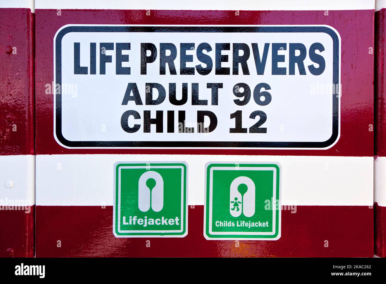 Sign for life Preservers on a ferry Stock Photo - Alamy