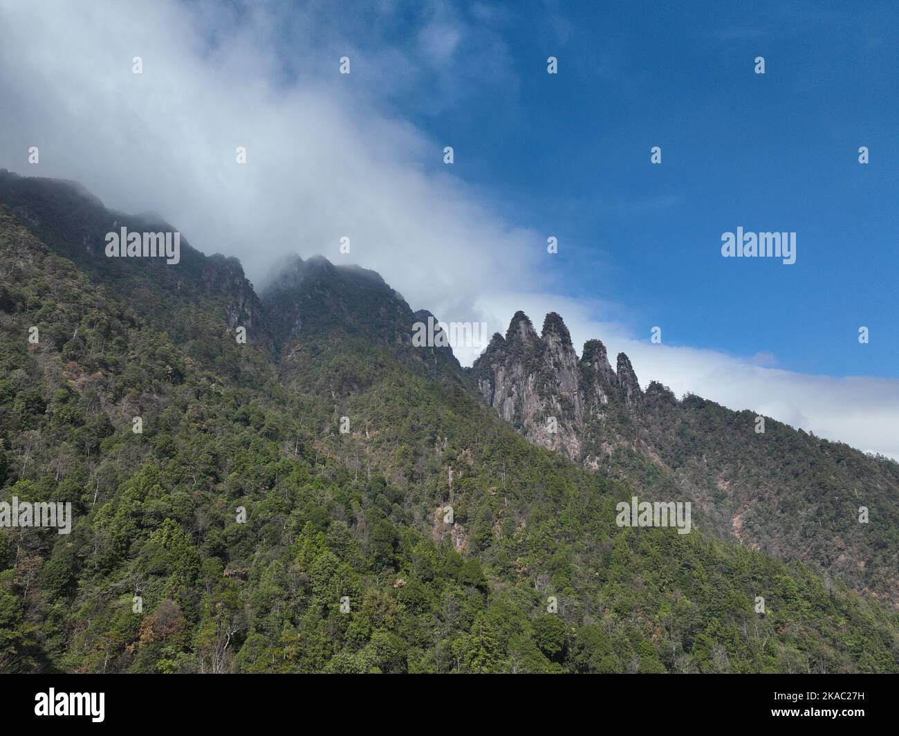 Cloud waterfall landscape on the Five Fingers Peak, Shangyou County ...