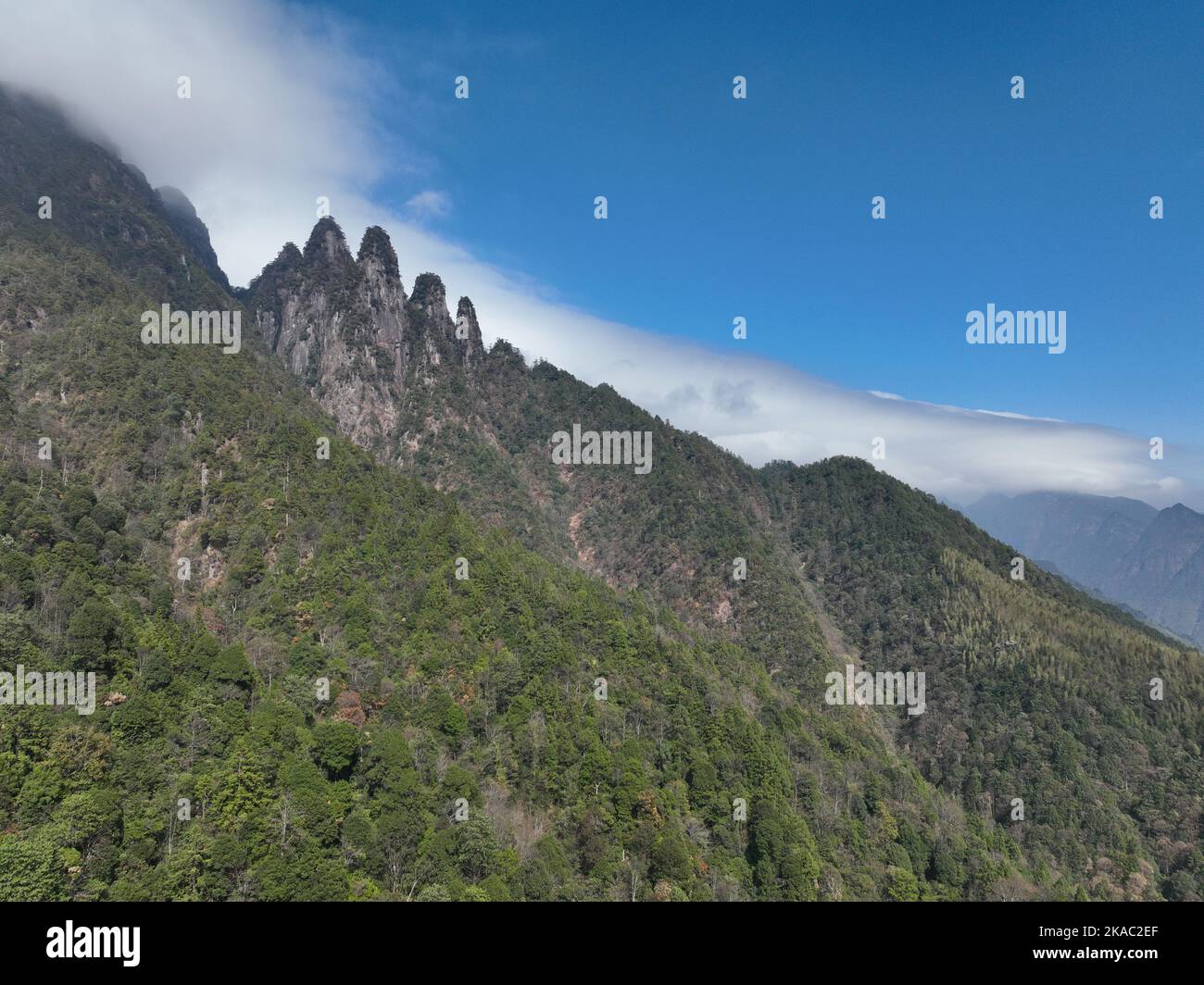 Cloud waterfall landscape on the Five Fingers Peak, Shangyou County ...