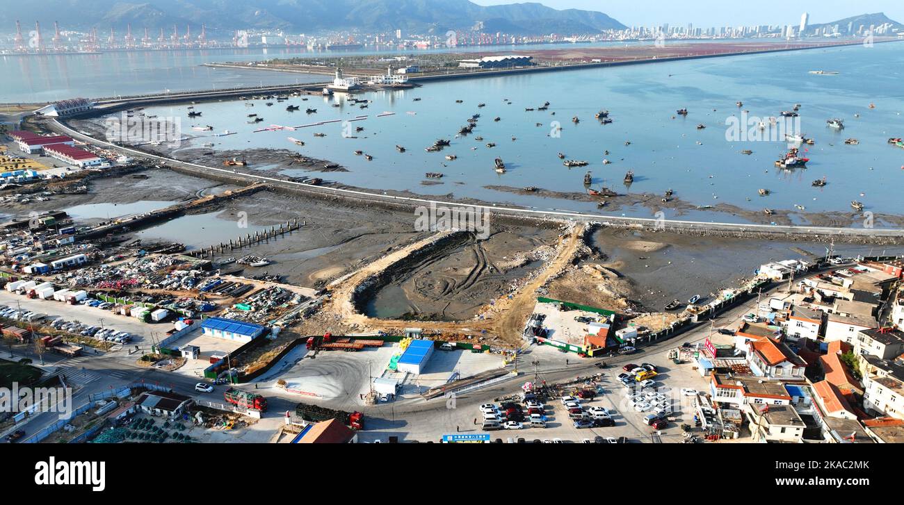 Aerial photos show the construction site of Liandao Central Fishing ...