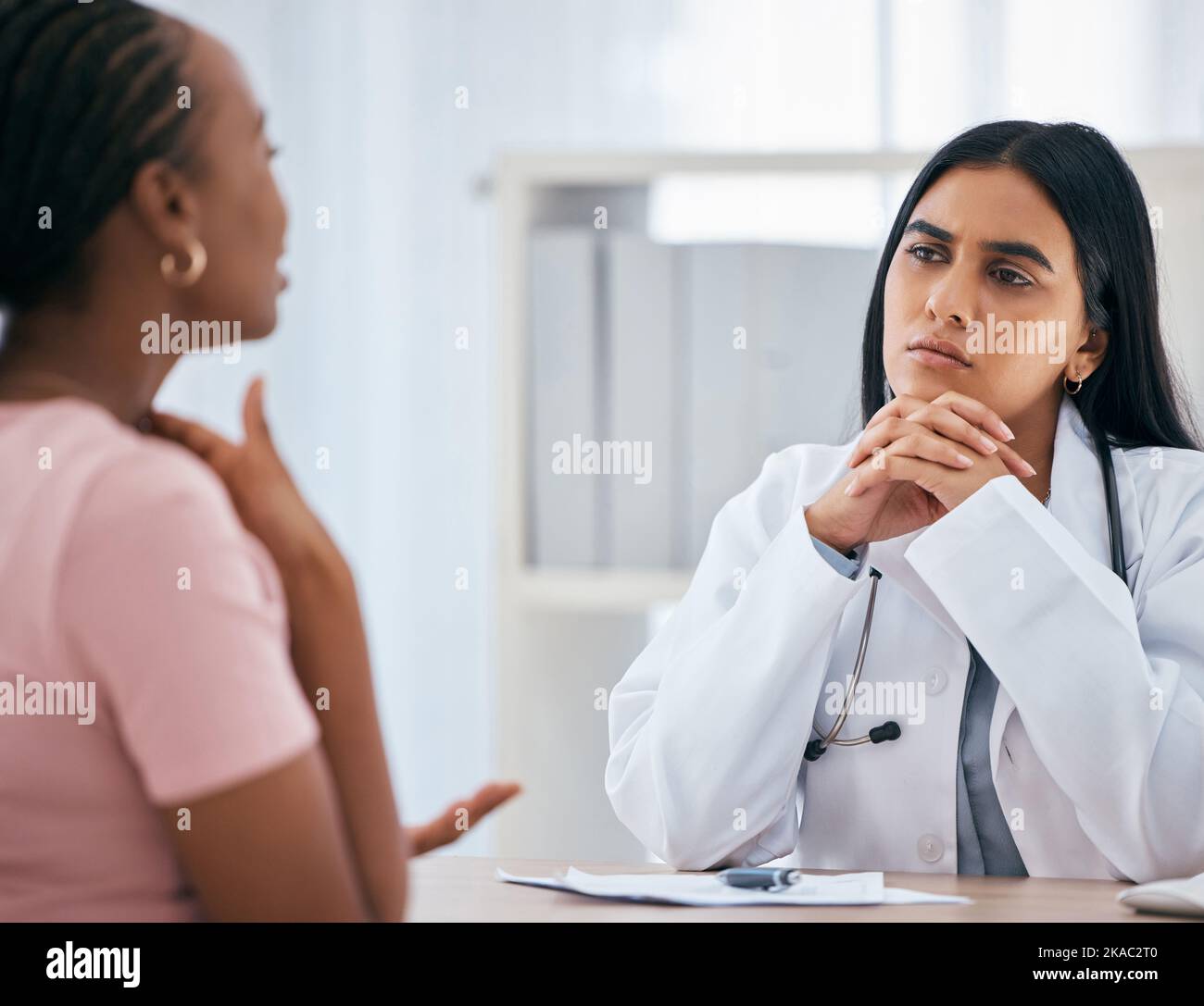 Doctor, patient consultation and medical healthcare discussion with ...