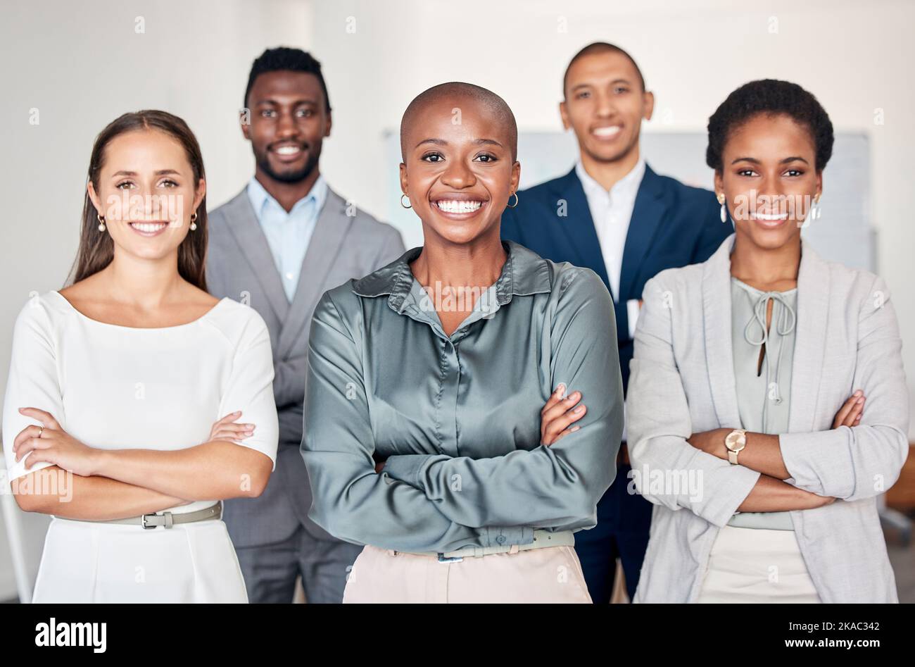 Teamwork, corporate and business people with smile for partnership ...