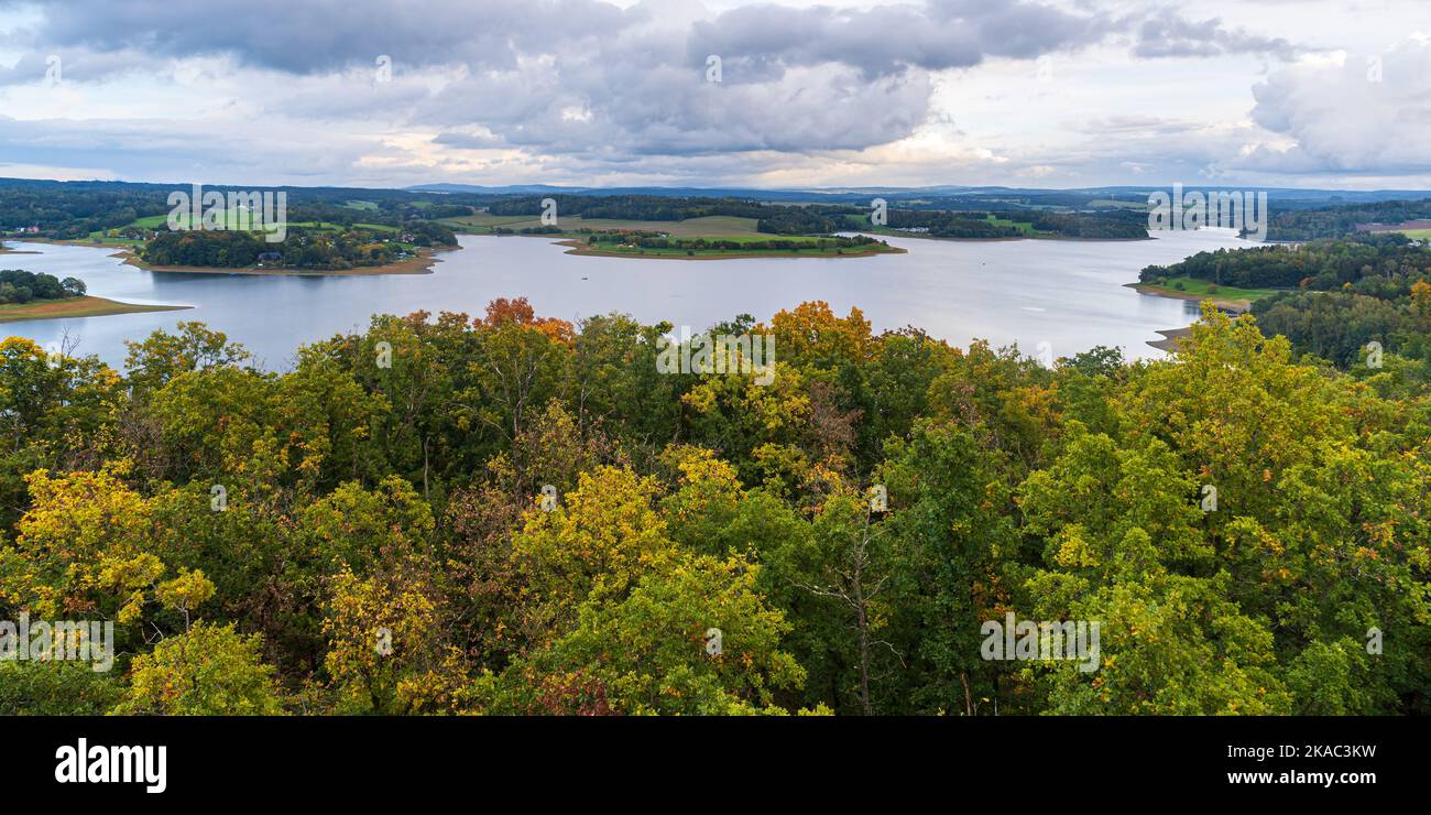Talsperre Pohl water reservoir from Julius-Mosen-Turm lookout tower in ...