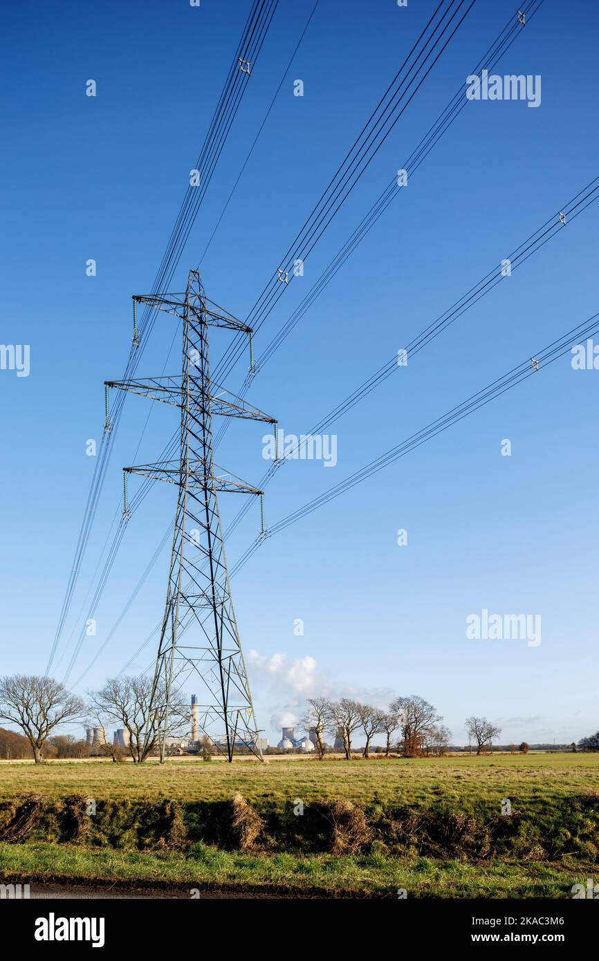 An electricity pylon of the National Grid & Power Station Drax ...