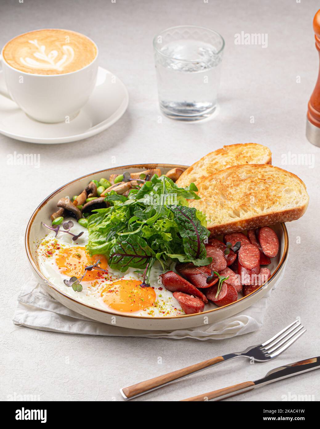 Classic english breakfast with fried eggs Stock Photo - Alamy