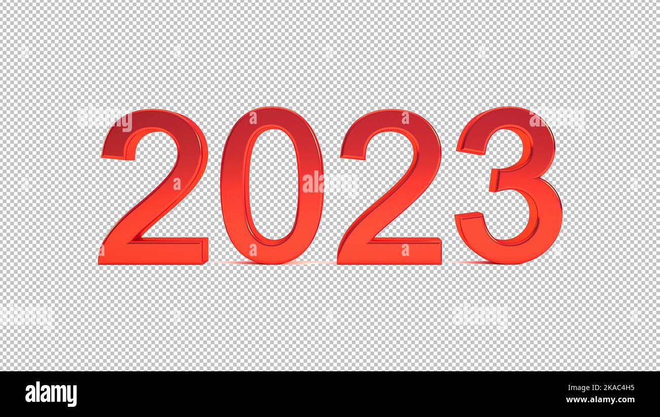 Red 2023 3D text isolated on transparent png background, happy new year ...