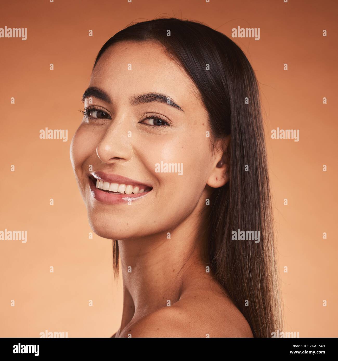 Woman, smile and natural beauty of a model face with happiness and ...